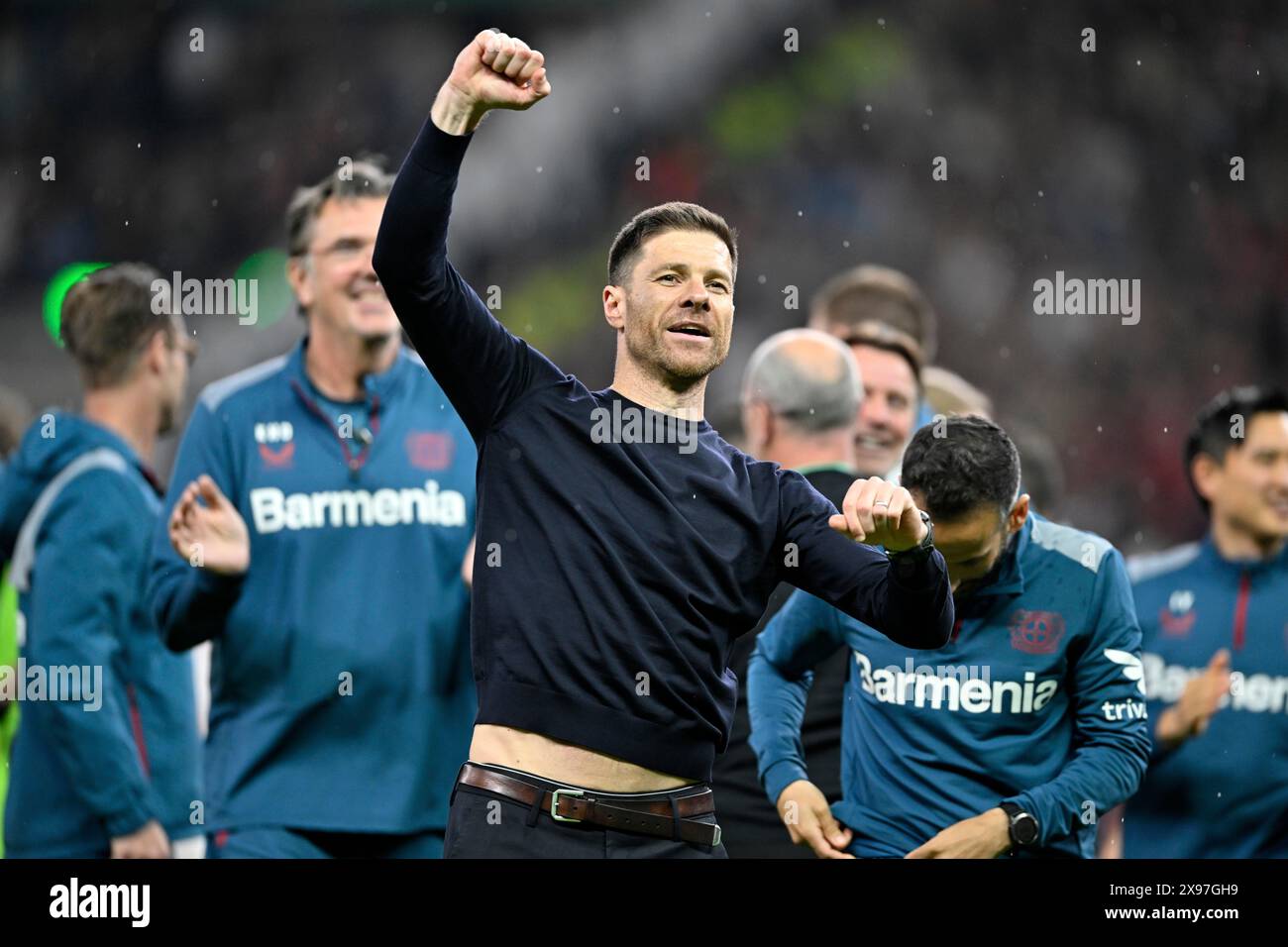 Cheering, joy, coach Xabi Alonso Bayer 04 Leverkusen, gesture, gesture ...