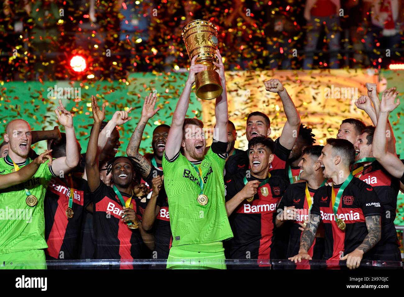 Cheering, joy, winner's celebration, honour, award ceremony of the cup ...