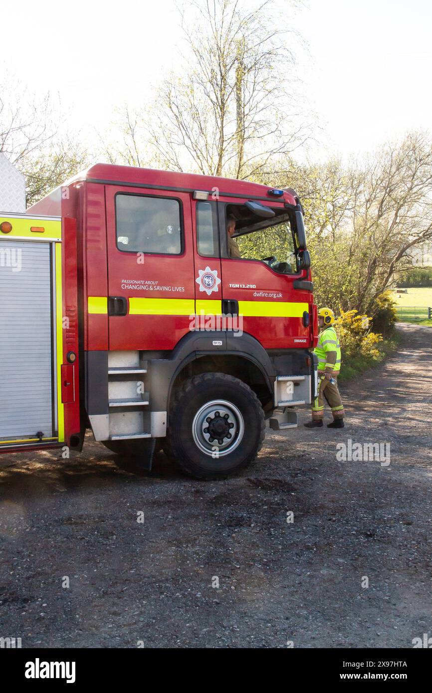 Lineside fire, firefighters in attendance, Creech Bottom, Swanage ...