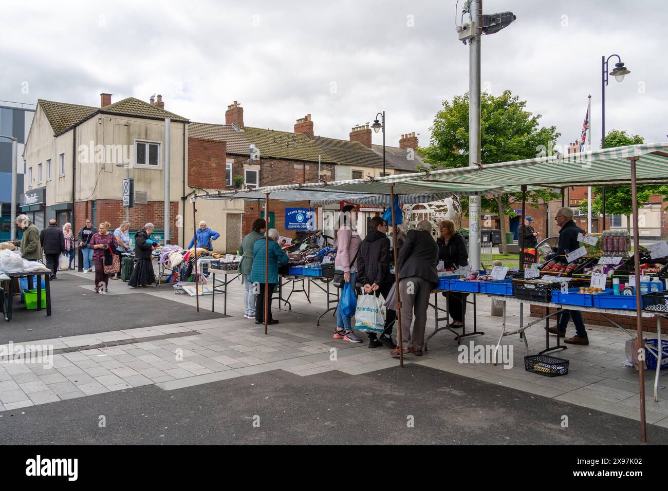 Blyth, Northumberland, UK. People at the flea market in the town centre ...