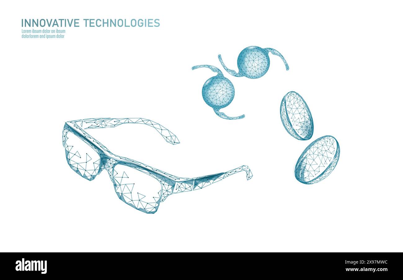 Glasses and Intraocular lenses 3D low poly concept. Healthcare eye ...
