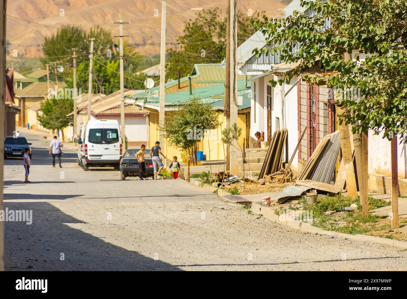 Penjikent, Tajikistan, 20 August 2023: Children playing football on the ...
