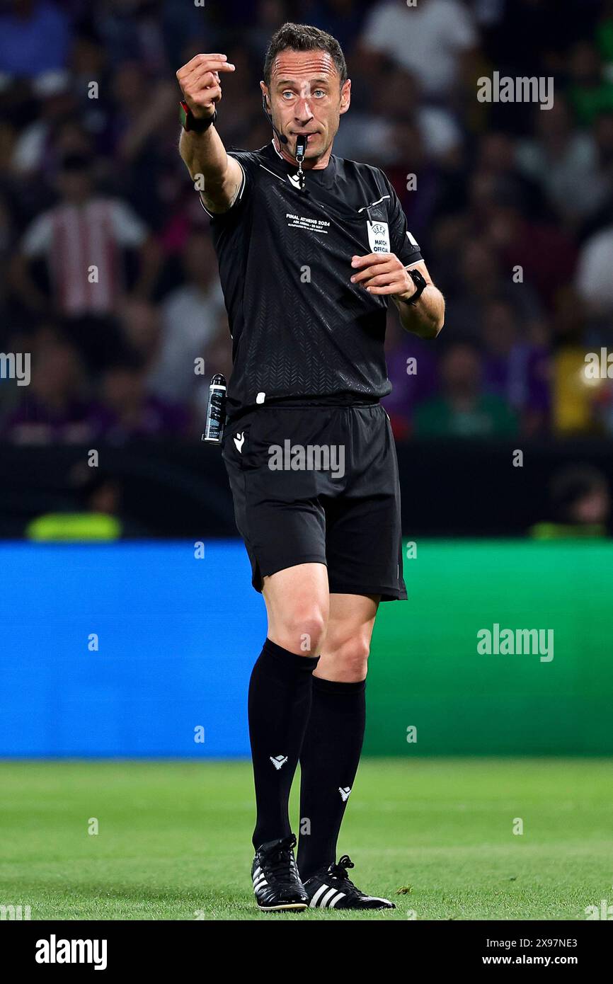 Athens, Greece. 29th May, 2024. Referee Artur Soares Dias gestures ...
