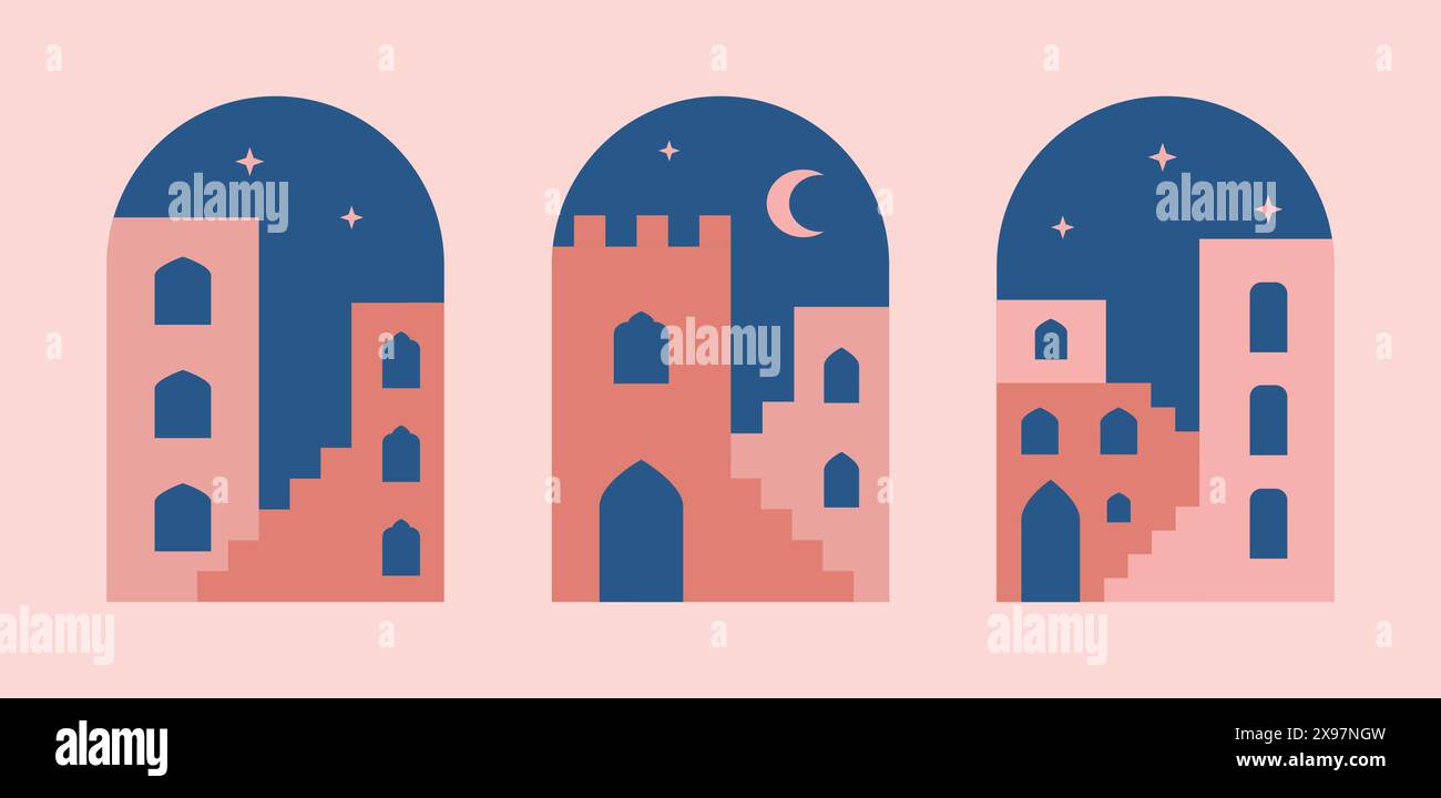 Abstract architecture, buildings, stairs. Minimalist moroccan city ...