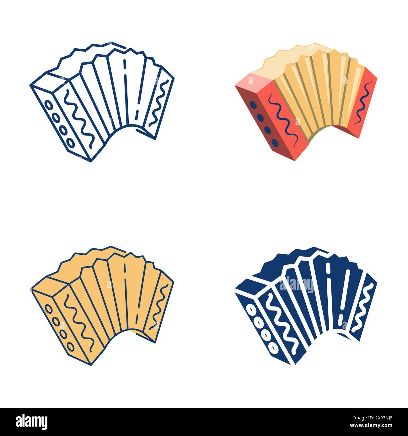 Accordion folk music instrument icon set in flat and line style ...