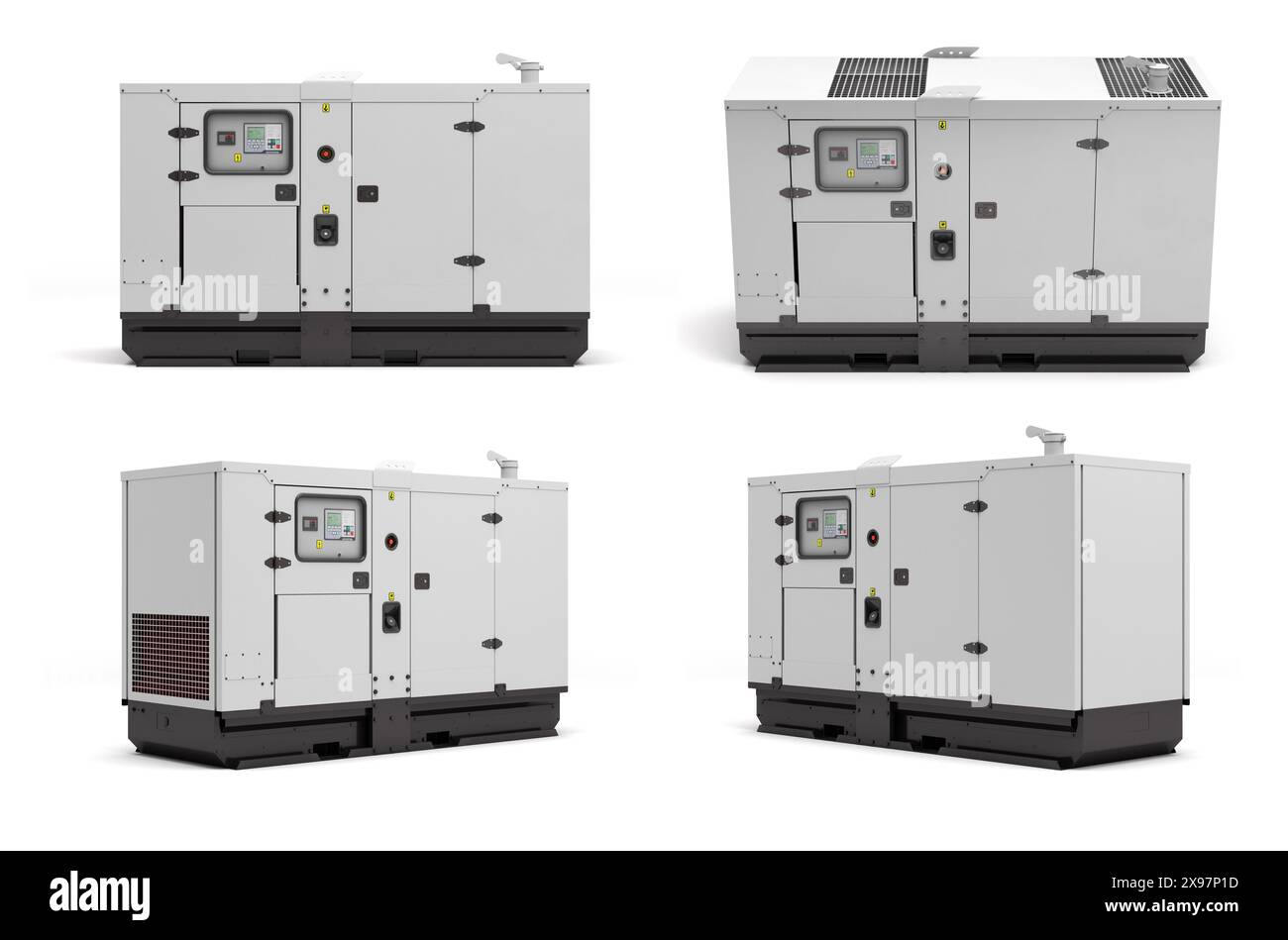 Set of mobile diesel generator for emergency electric power 3d render ...