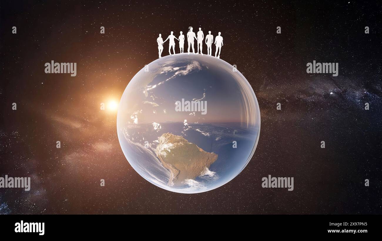 Planet earth and a group of people connecting to eachother Stock Photo ...