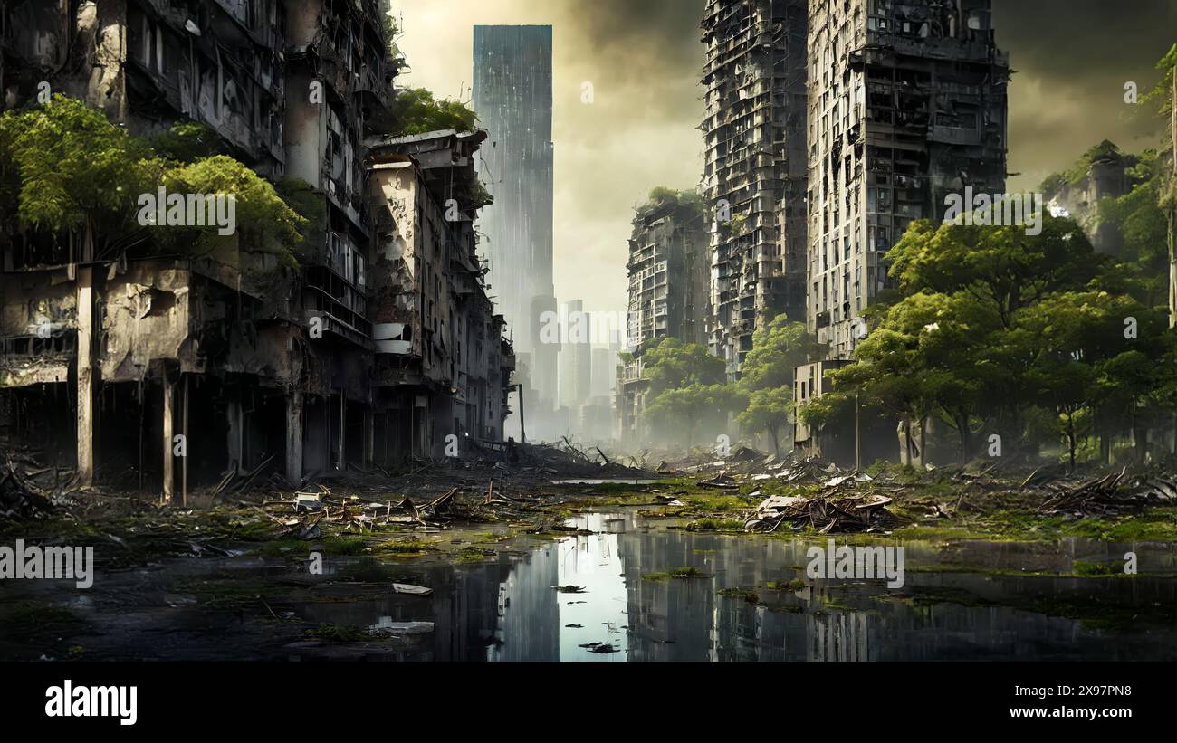 Dystopic overgrown buildings hi-res stock photography and images - Alamy