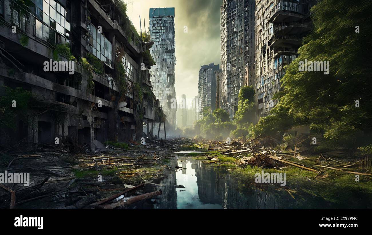 Dystopic overgrown buildings hi-res stock photography and images - Alamy