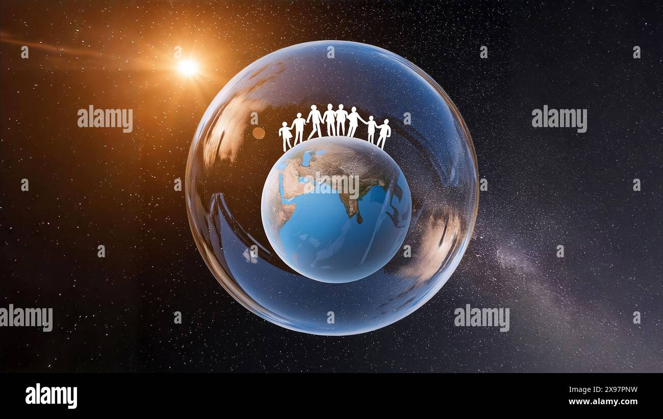 Planet earth and a group of people connecting to eachother Stock Photo ...