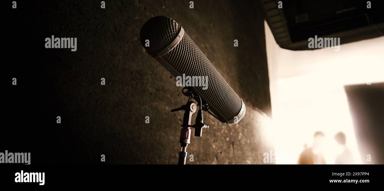 Boom Microphone In Set. Boom Microphone on stand in Video Production ...