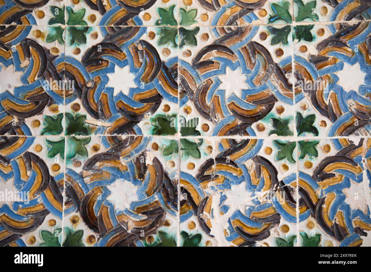 Retro style tiles in a wall. Green, blue and brown color Stock Photo ...