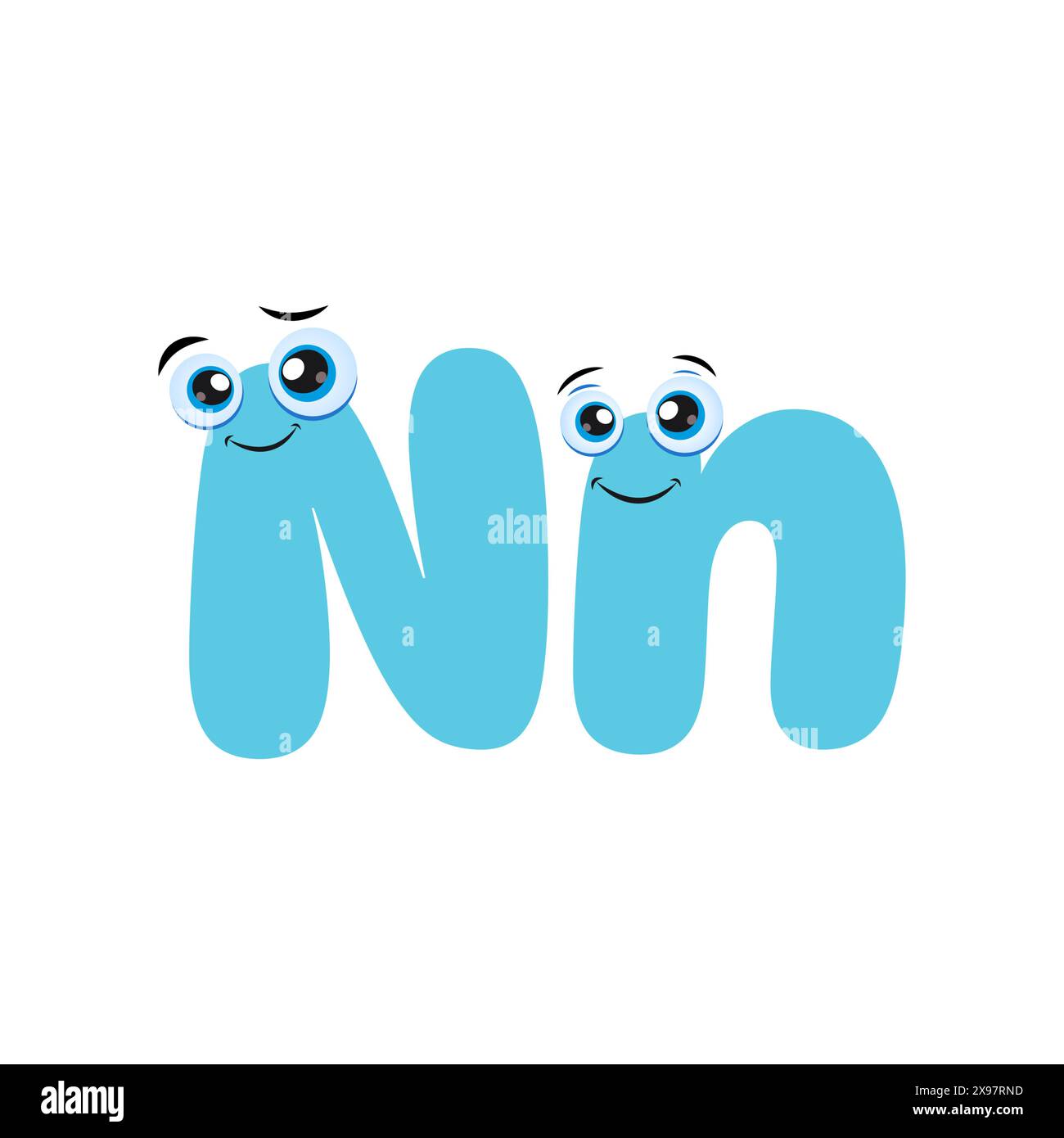Cute letter N with eye in comic style Illustration for kids. Cartoon ...