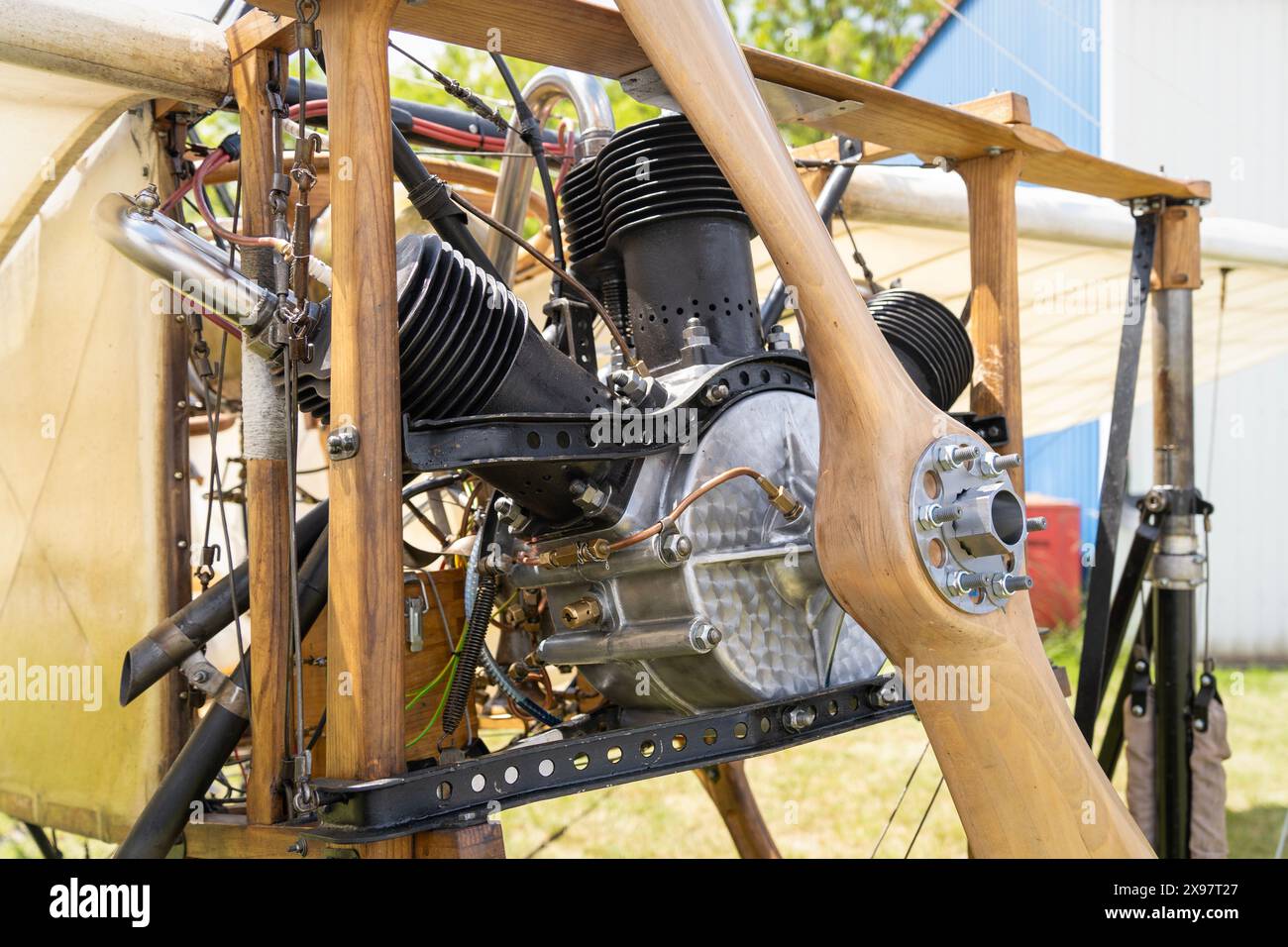 Engine and propeller of a old Bleriot XI aircraft from the prehistory ...