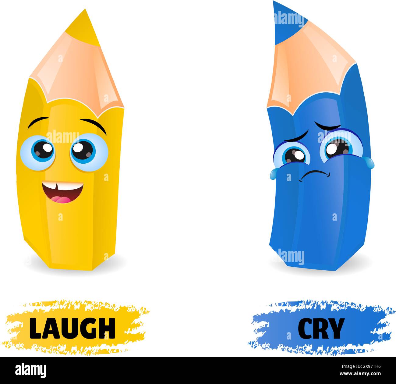 Cry and Laugh Antonyms flashcard vector template. Word card for English ...