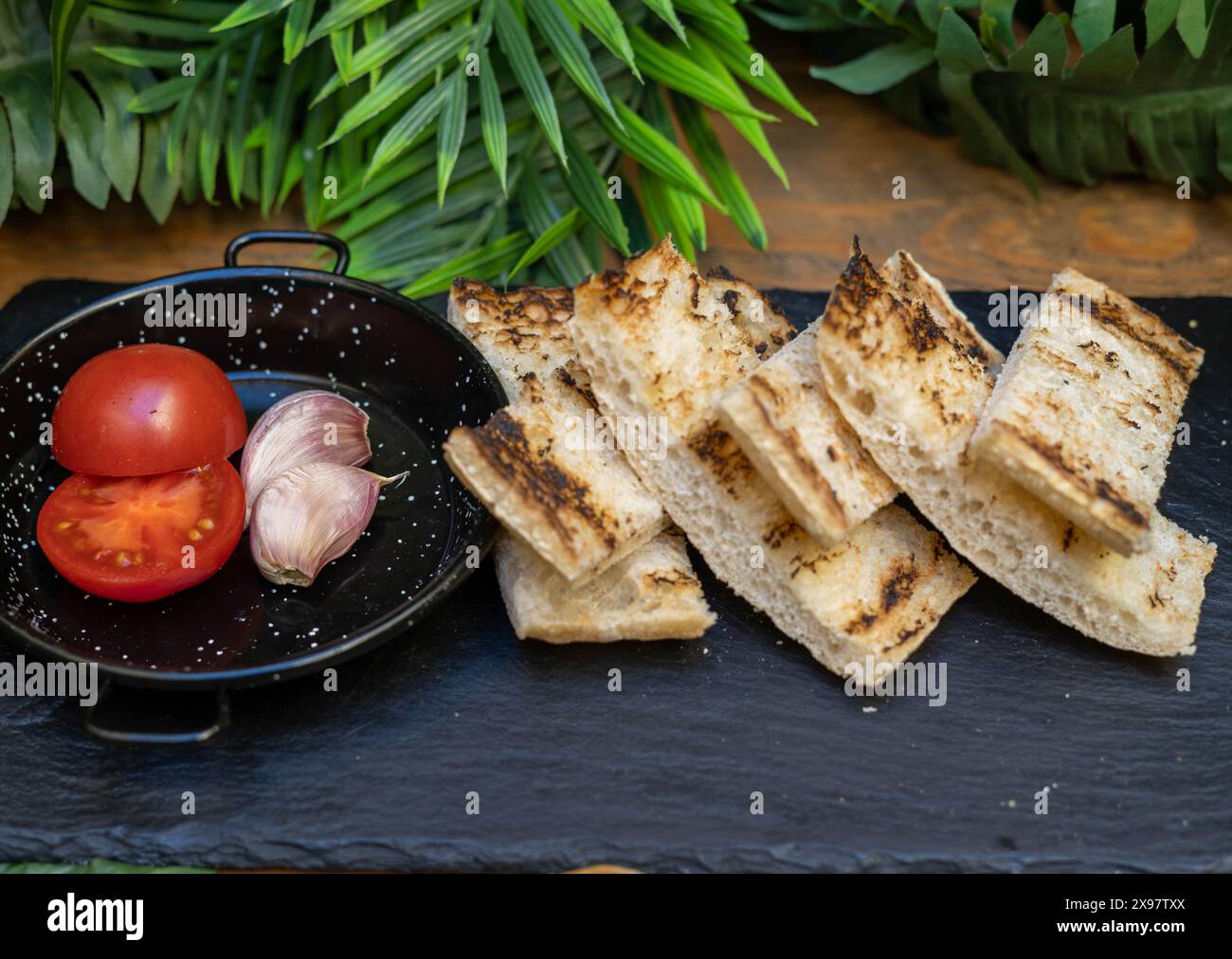 A typical serving of bread with tomato and garlic mayonnaise Stock ...