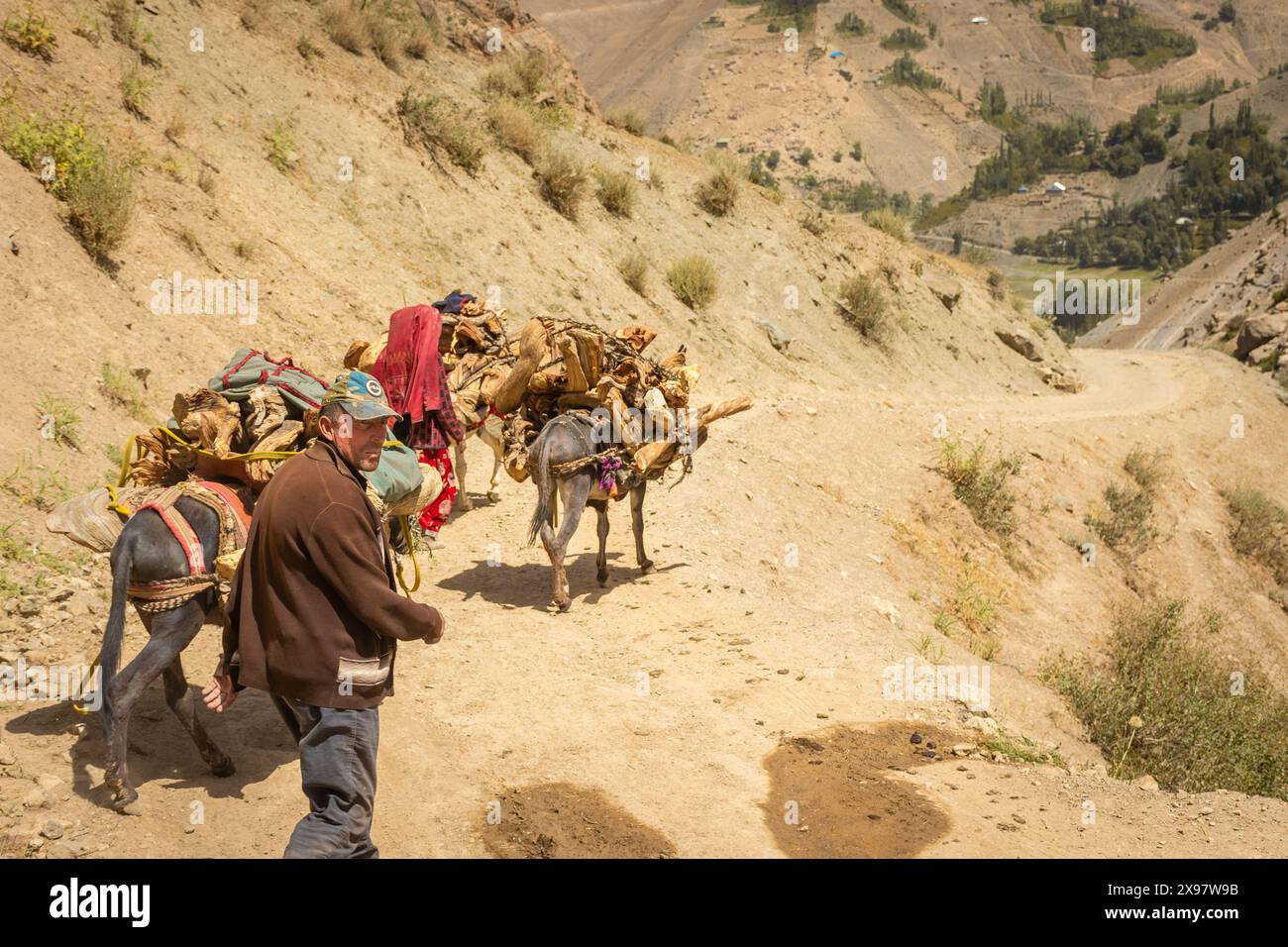 Haft Kul, Tajikistan, 21 August 2023:Family with donkeys in the Fann ...