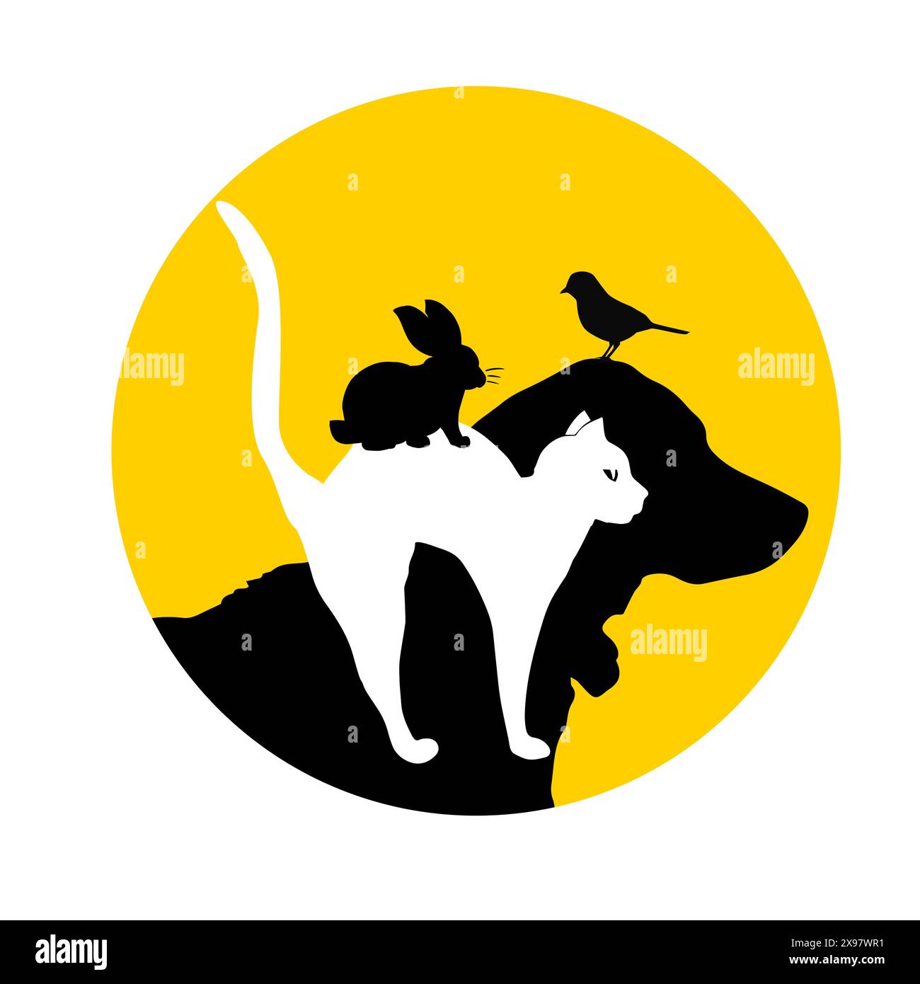 Pets logo. Abstract symbol dog, cat, rabbit, bird. hand drawing. Not AI ...