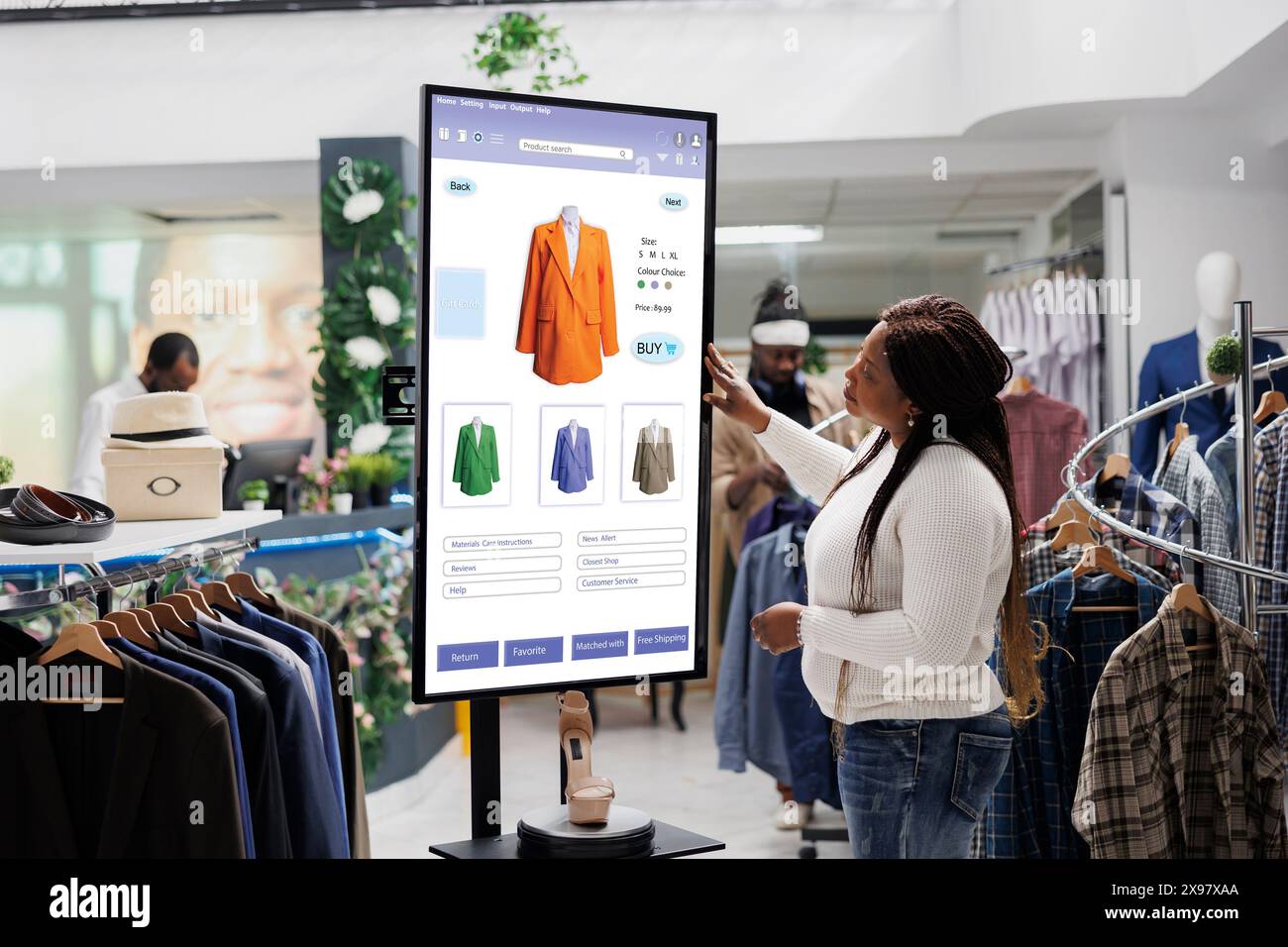 African american client selecting items to buy from self service ...