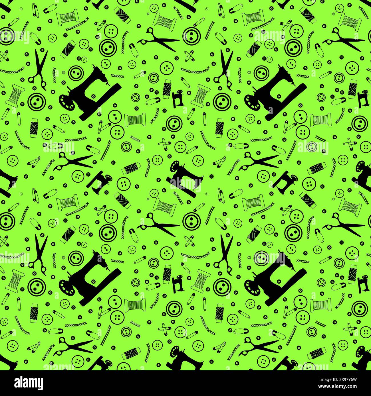 Cartoon silhouette hobbies seamless sewing machine pattern for wrapping ...