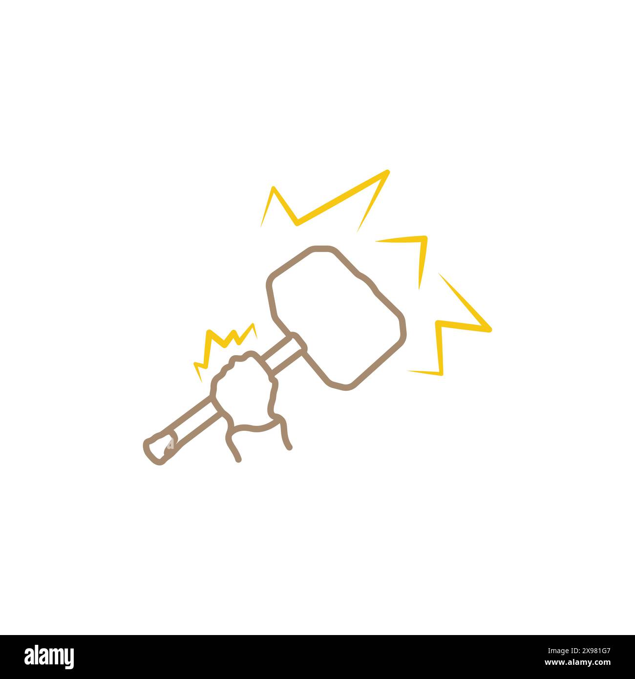 Hammer in hand icon with sparkles. Hammer symbol of strength and power ...