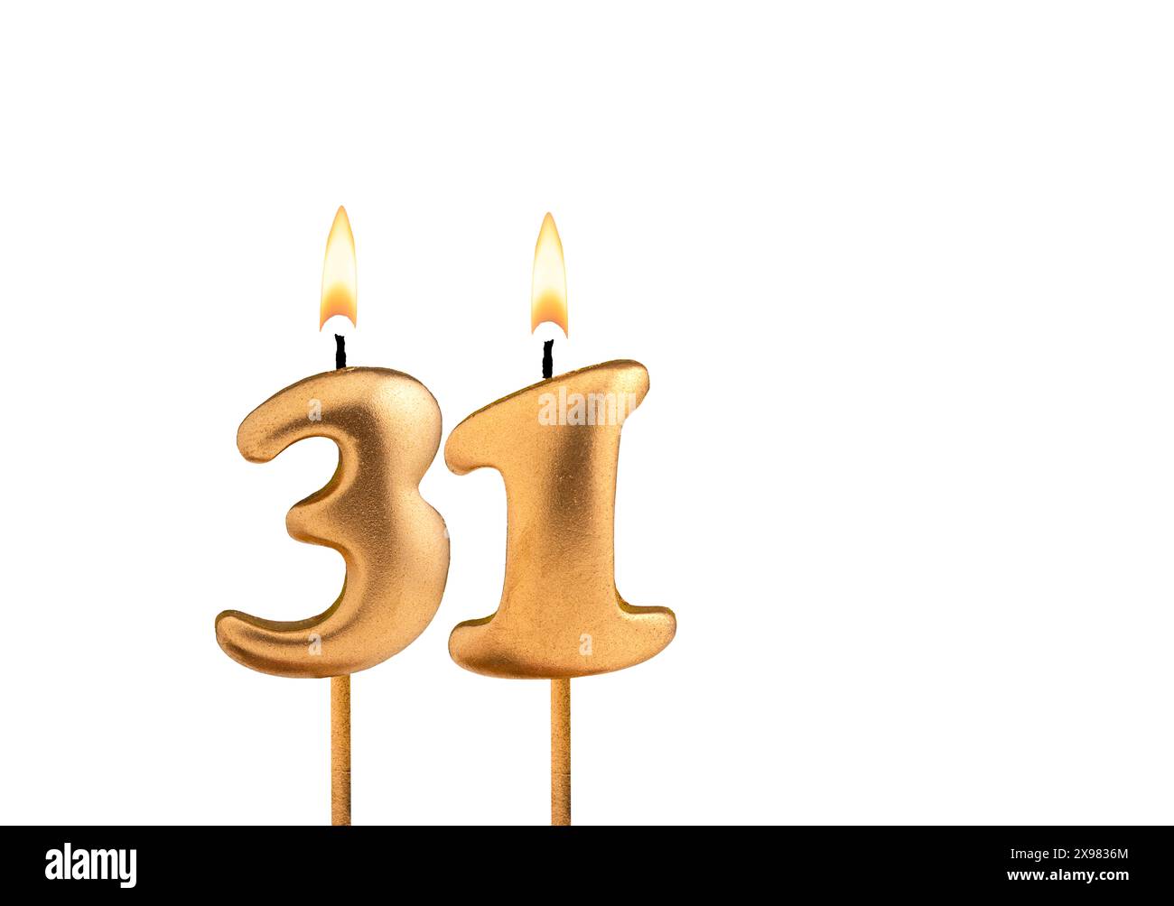 Golden candle number 31 - Birthday on white background Stock Photo - Alamy