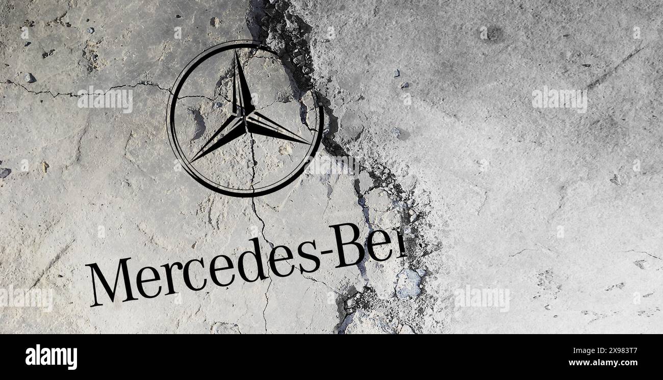Mercedes benz icon on Cracked floor with copy space. 3d rendering ...