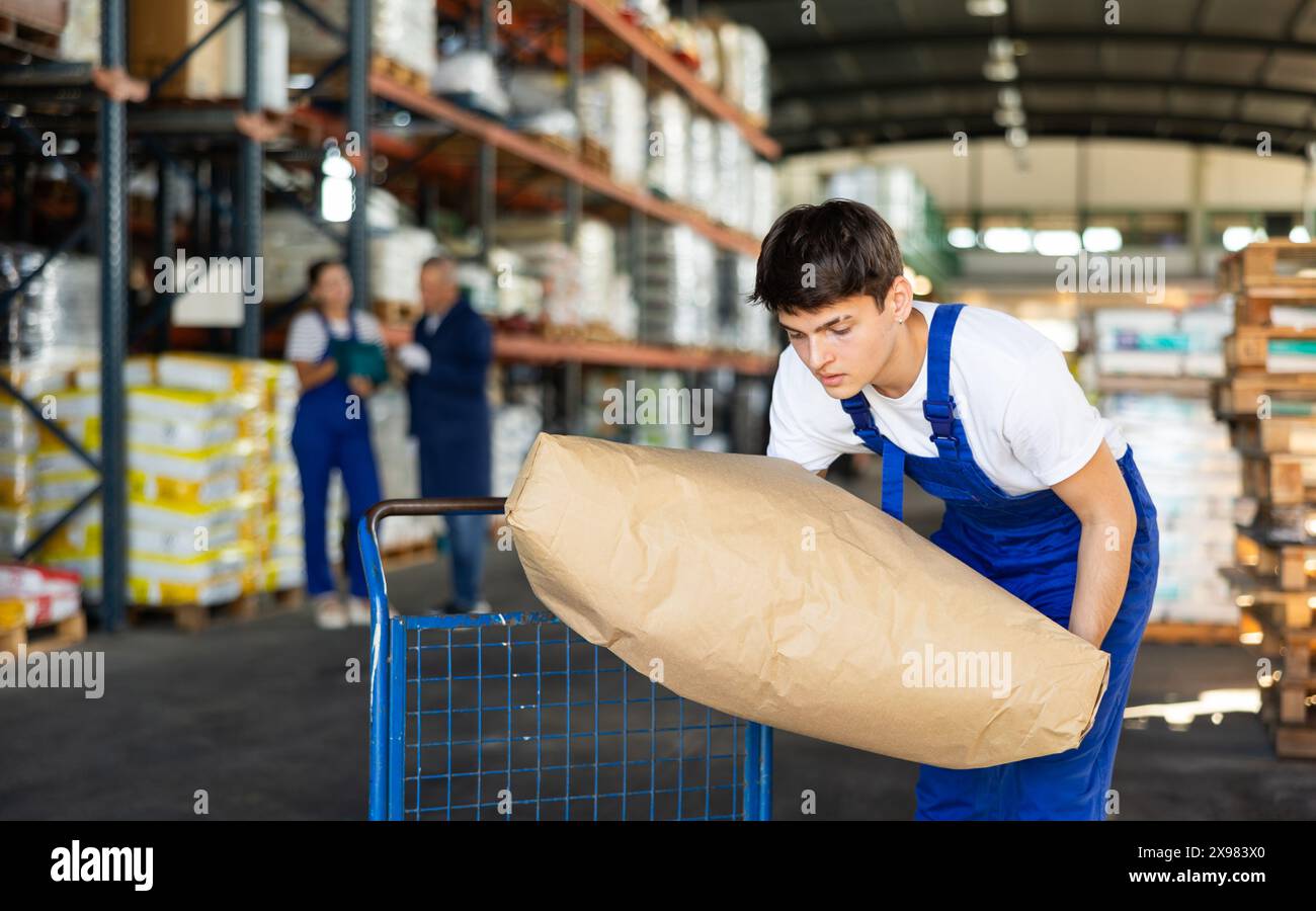 Young worker loading bag hi-res stock photography and images - Alamy