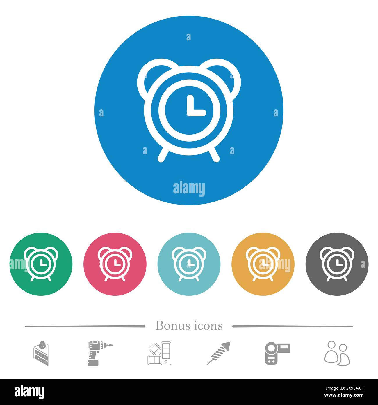 Retro alarm clock outline flat white icons on round color backgrounds ...