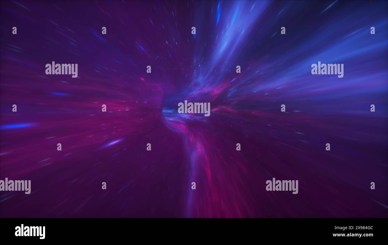 Abstract hyper jump into another galaxy. Warp tunnel wormhole moving in ...