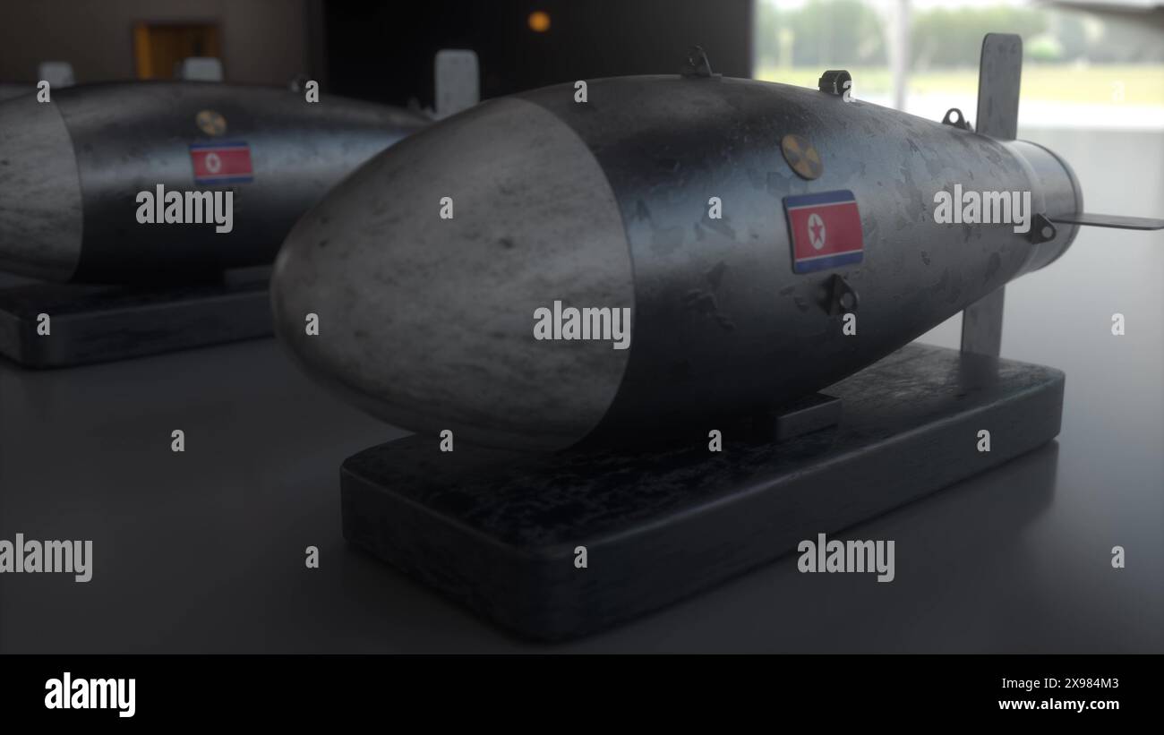 Nuclear Missile with flag of NORTH KOREA. Weapons of mass destruction ...