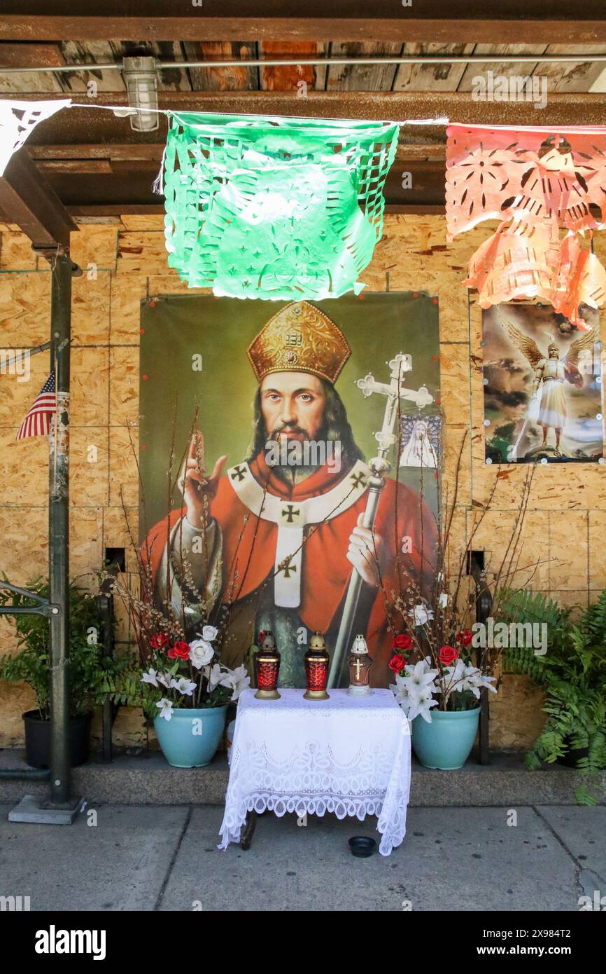 Shrines outside of St. Adalbert Church in the Pilsen neighborhood ...