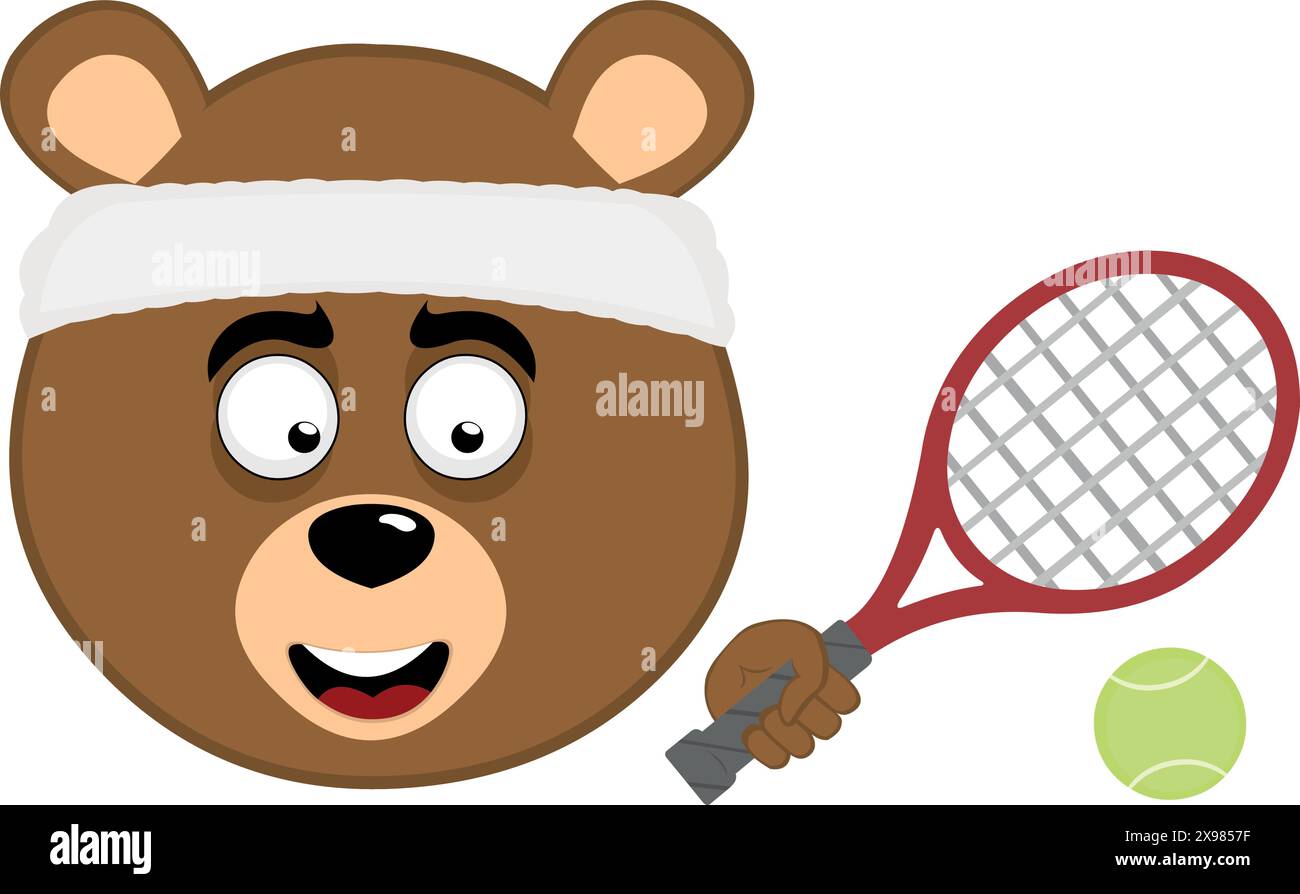 vector illustration face brown bear grizzly cartoon, with a tennis ...