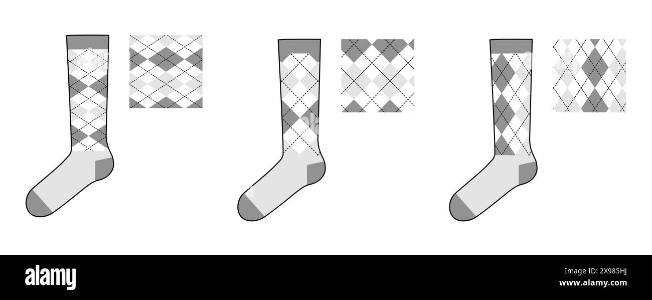 Socks Set with argyle pattern and print swatches. Fashion hosiery ...