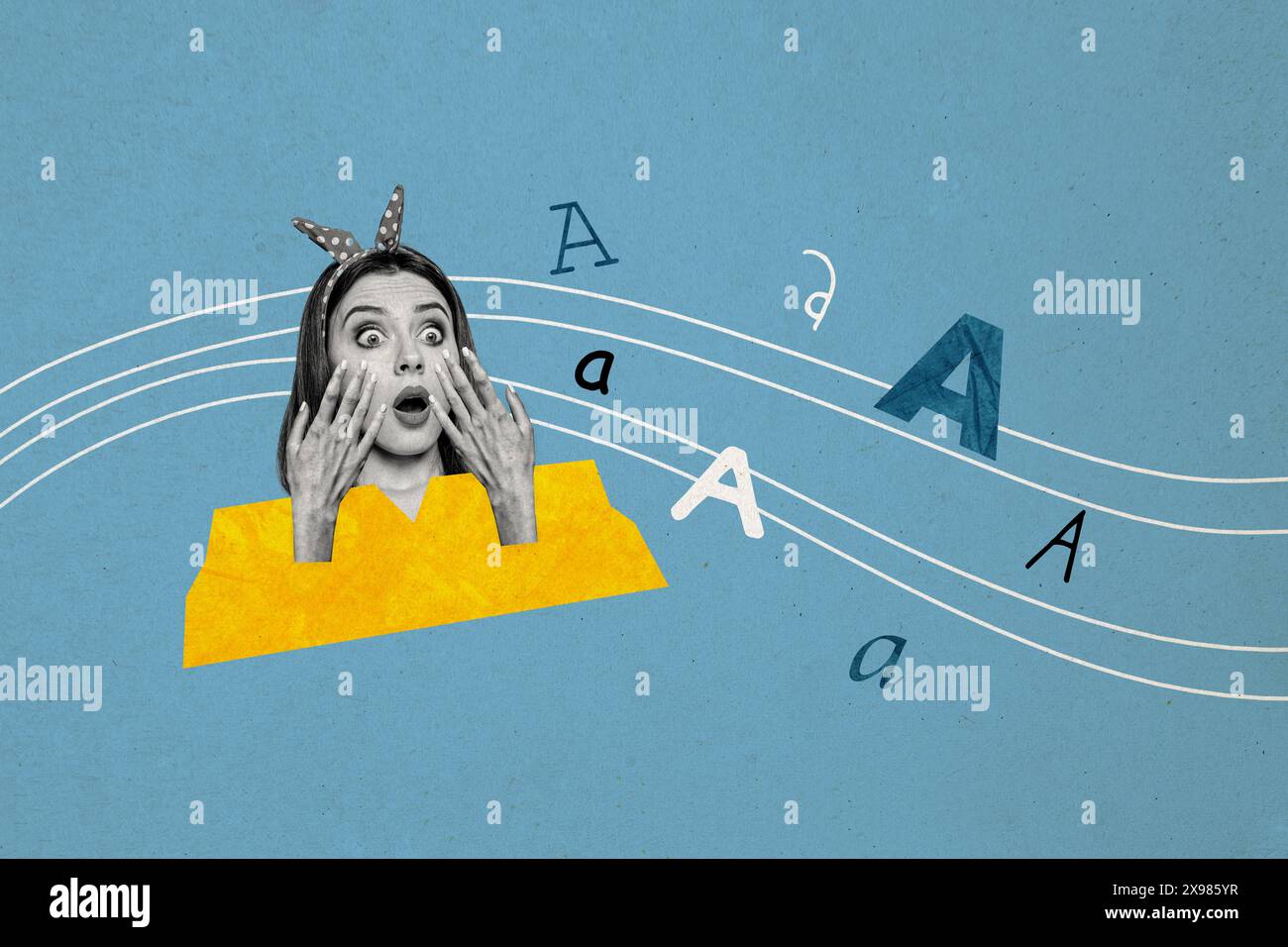 Composite photo collage of shocked girl panic scream aaa sound ...