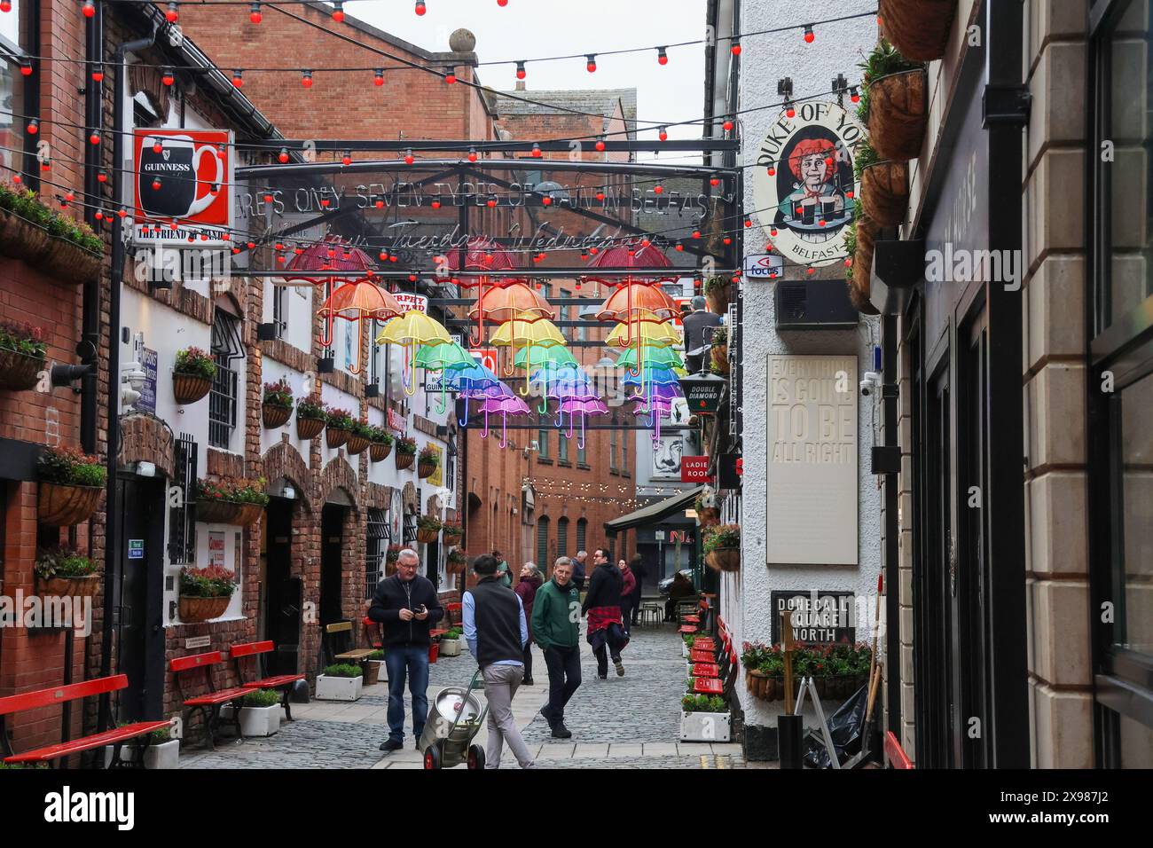 Sunny morning in Belfast people and a delivery at Belfast bar pub The ...