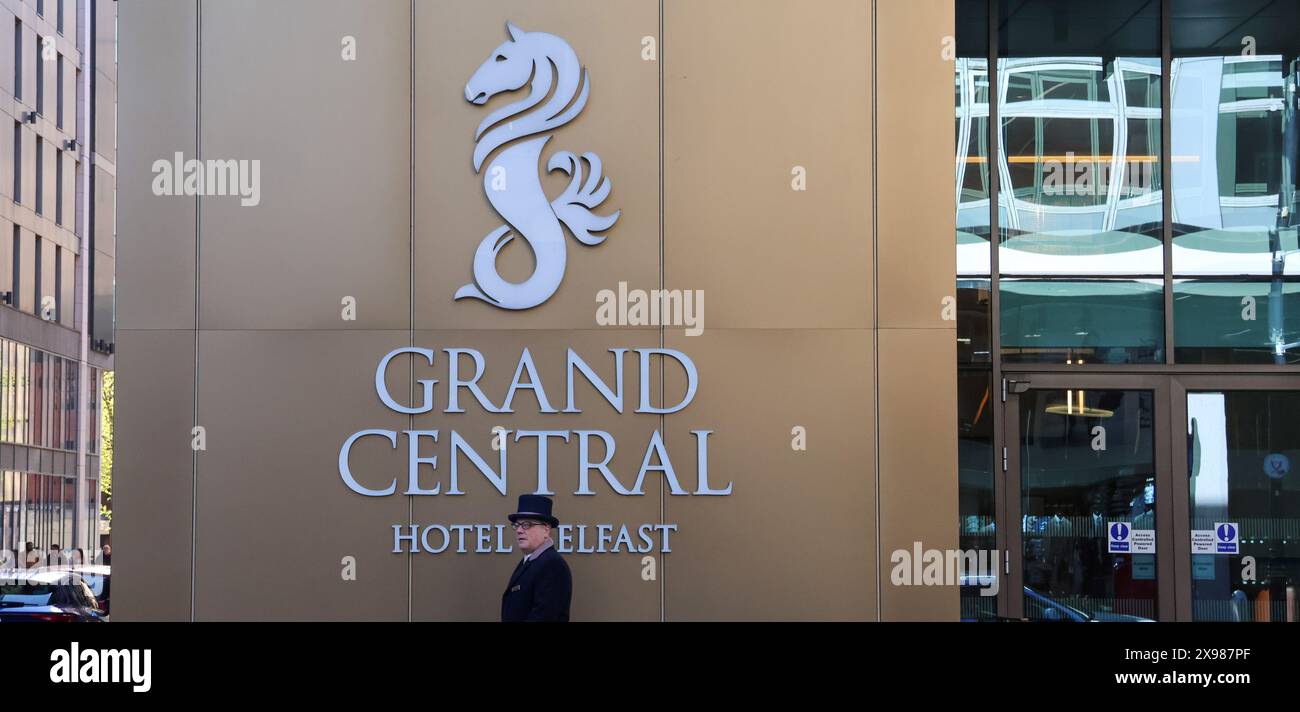 Hotel sign Belfast city centre. Wall-mounted exterior Grand Central ...