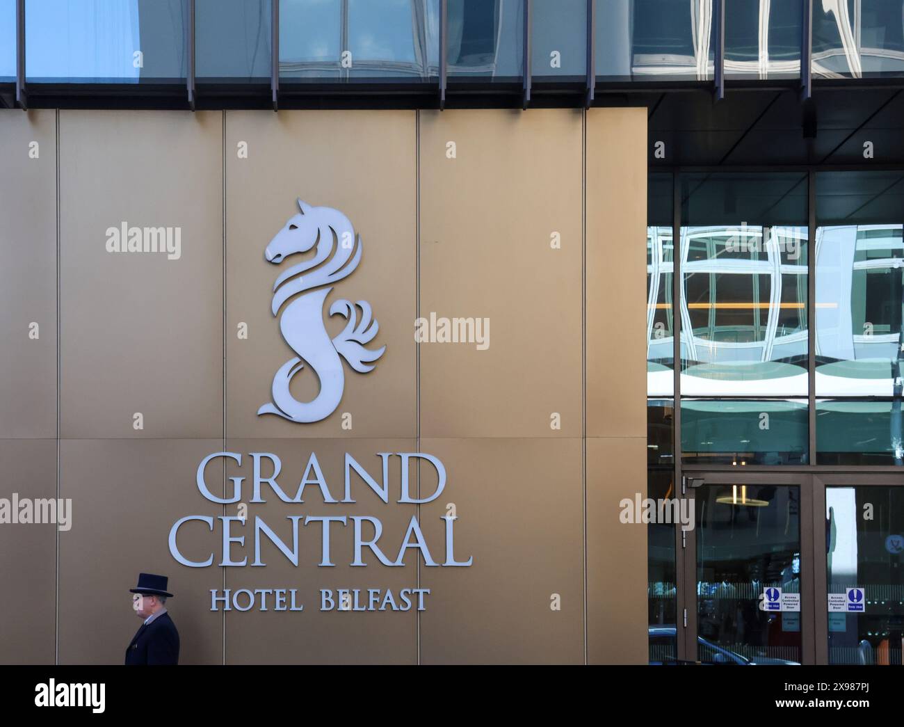 Hotel sign Belfast city centre. Wall-mounted exterior Grand Central ...