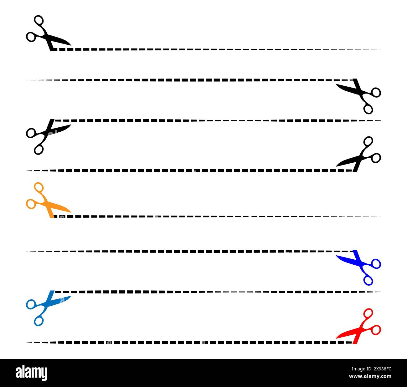 Vector scissors icon, dotted lines with scissors symbols, cutting line ...