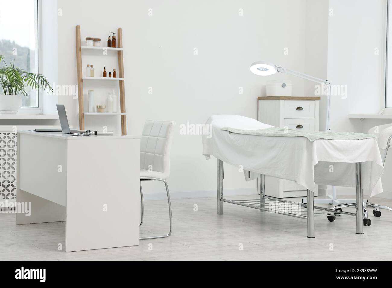 Modern interior of dermatologist's office with examination table Stock ...