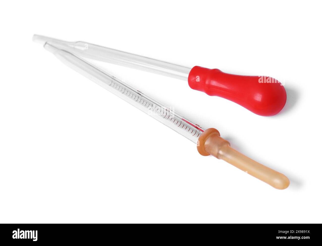 Two glass clean pipettes isolated on white Stock Photo - Alamy