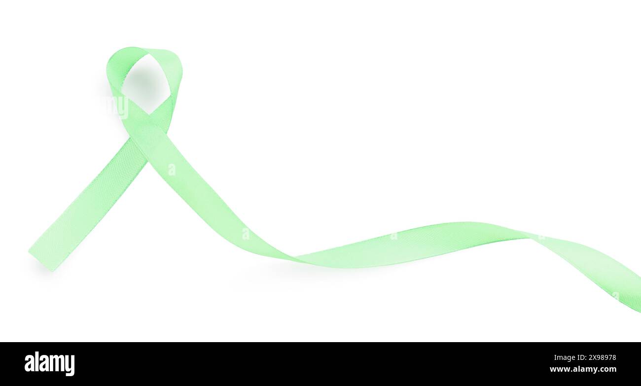 Light green awareness ribbon isolated on white, top view Stock Photo ...