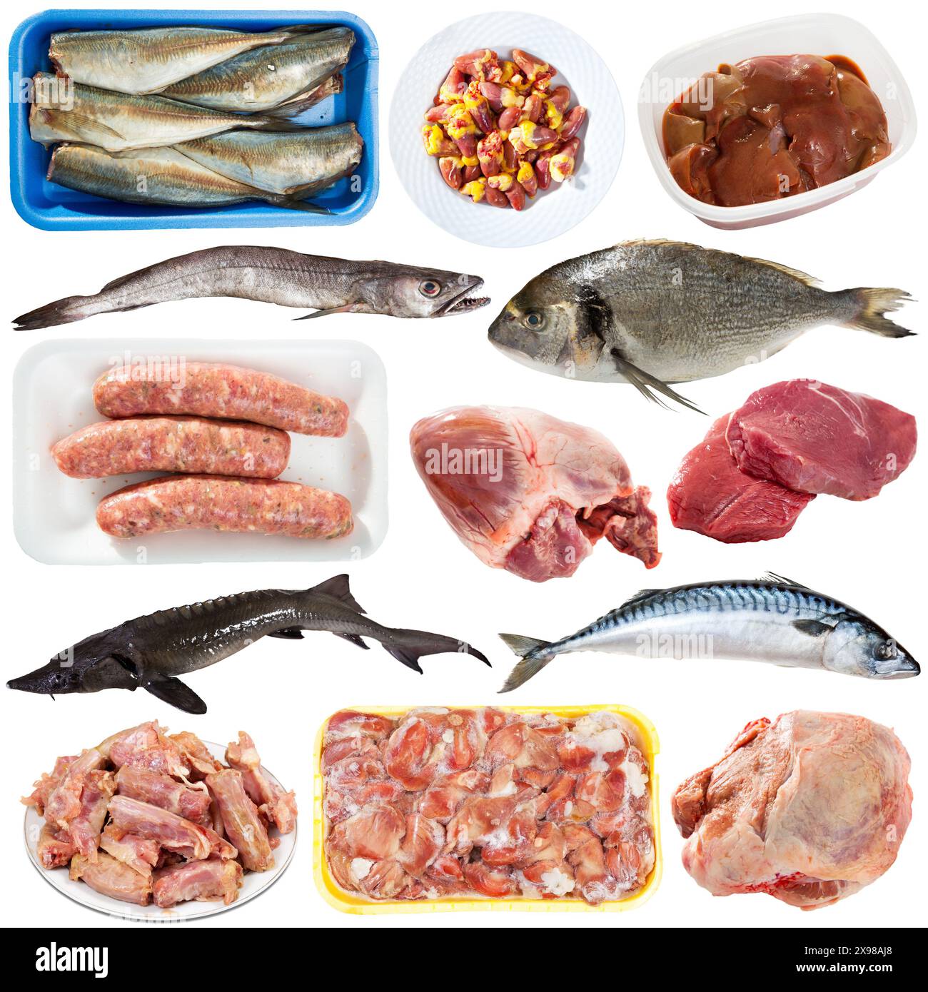 Collage of raw products isolated on white Stock Photo - Alamy