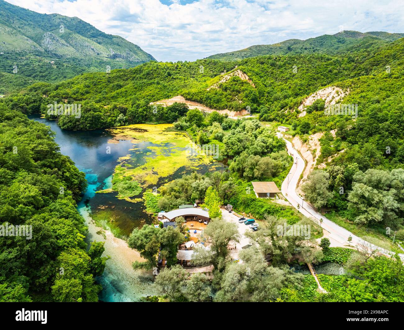The Blue Eye from a drone, Muzine, Finiq, Albania, Europe Stock Photo ...