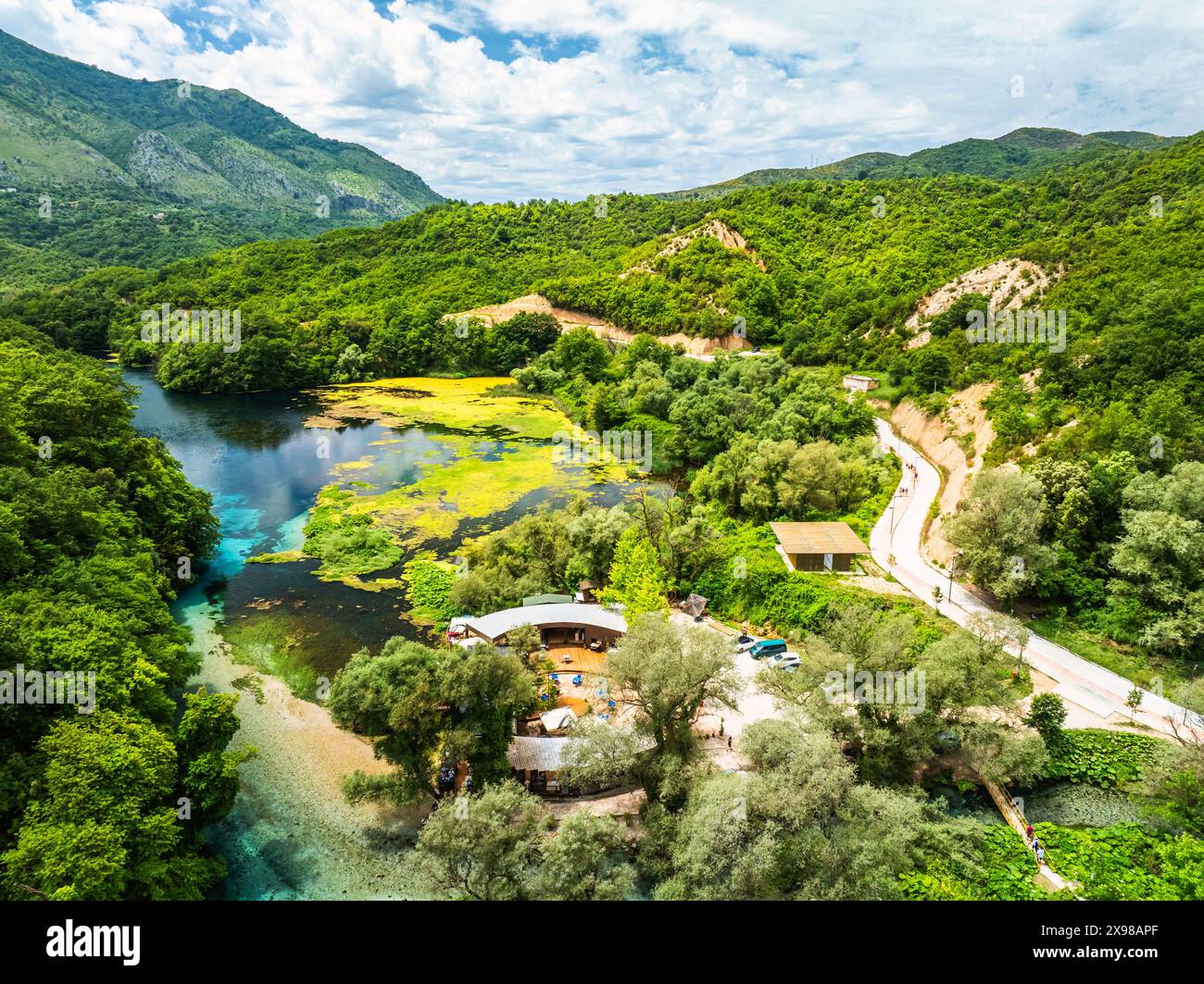 The Blue Eye from a drone, Muzine, Finiq, Albania, Europe Stock Photo ...