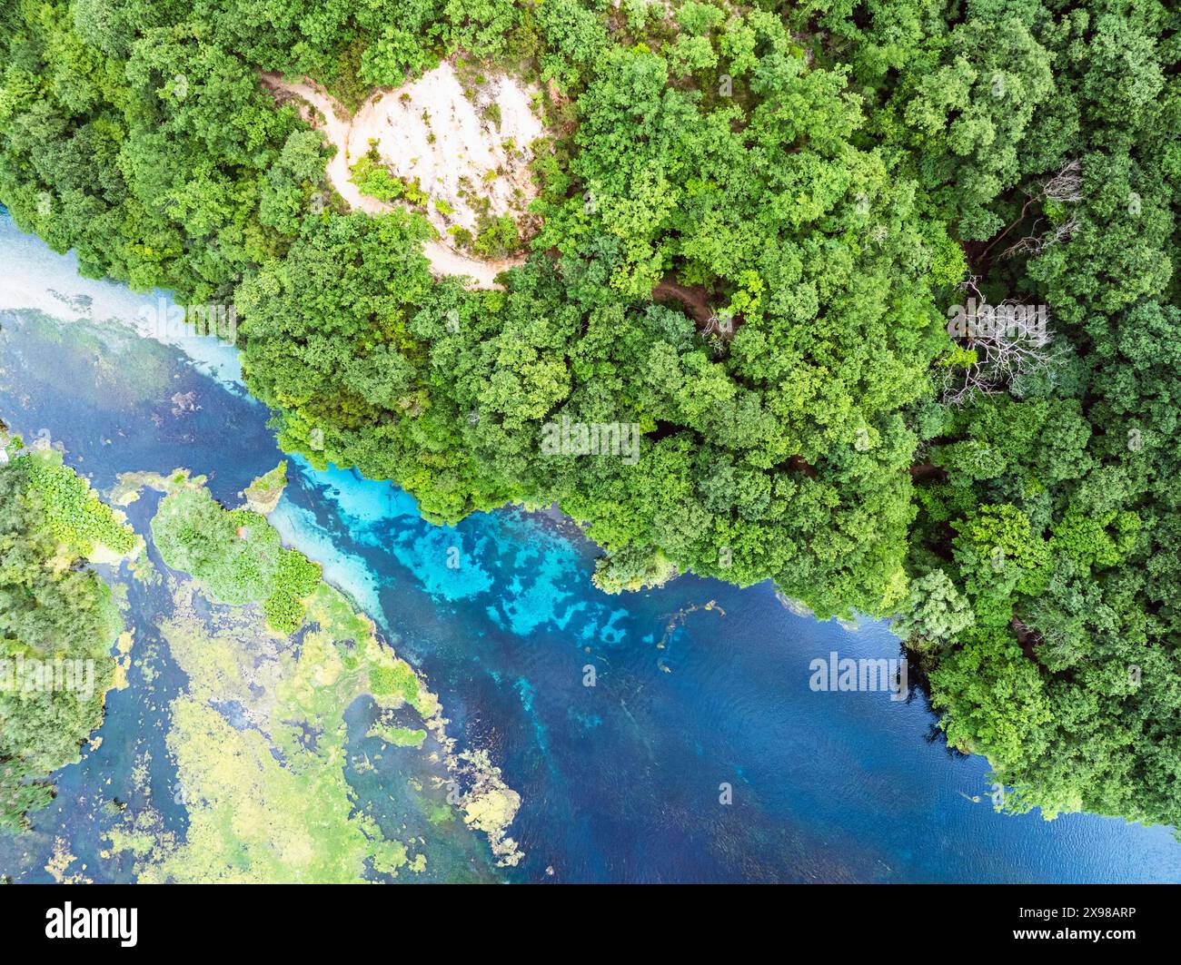 Top Down over The Blue Eye from a drone, Muzine, Finiq, Albania, Europe ...