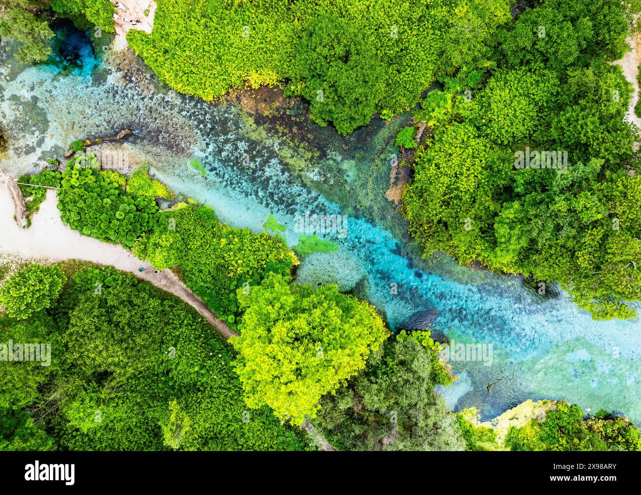 Top Down over The Blue Eye from a drone, Muzine, Finiq, Albania, Europe ...