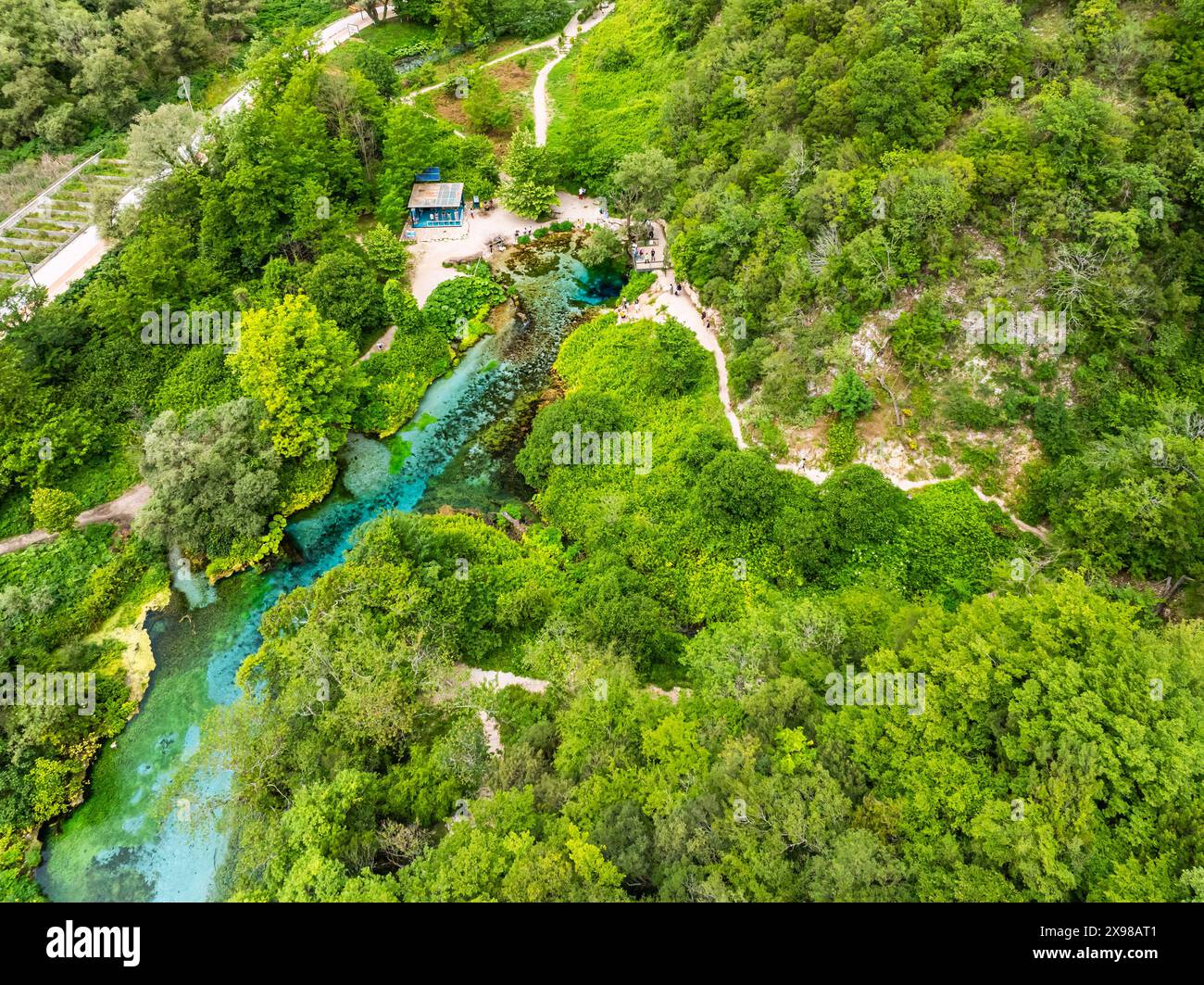 The Blue Eye from a drone, Muzine, Finiq, Albania, Europe Stock Photo ...