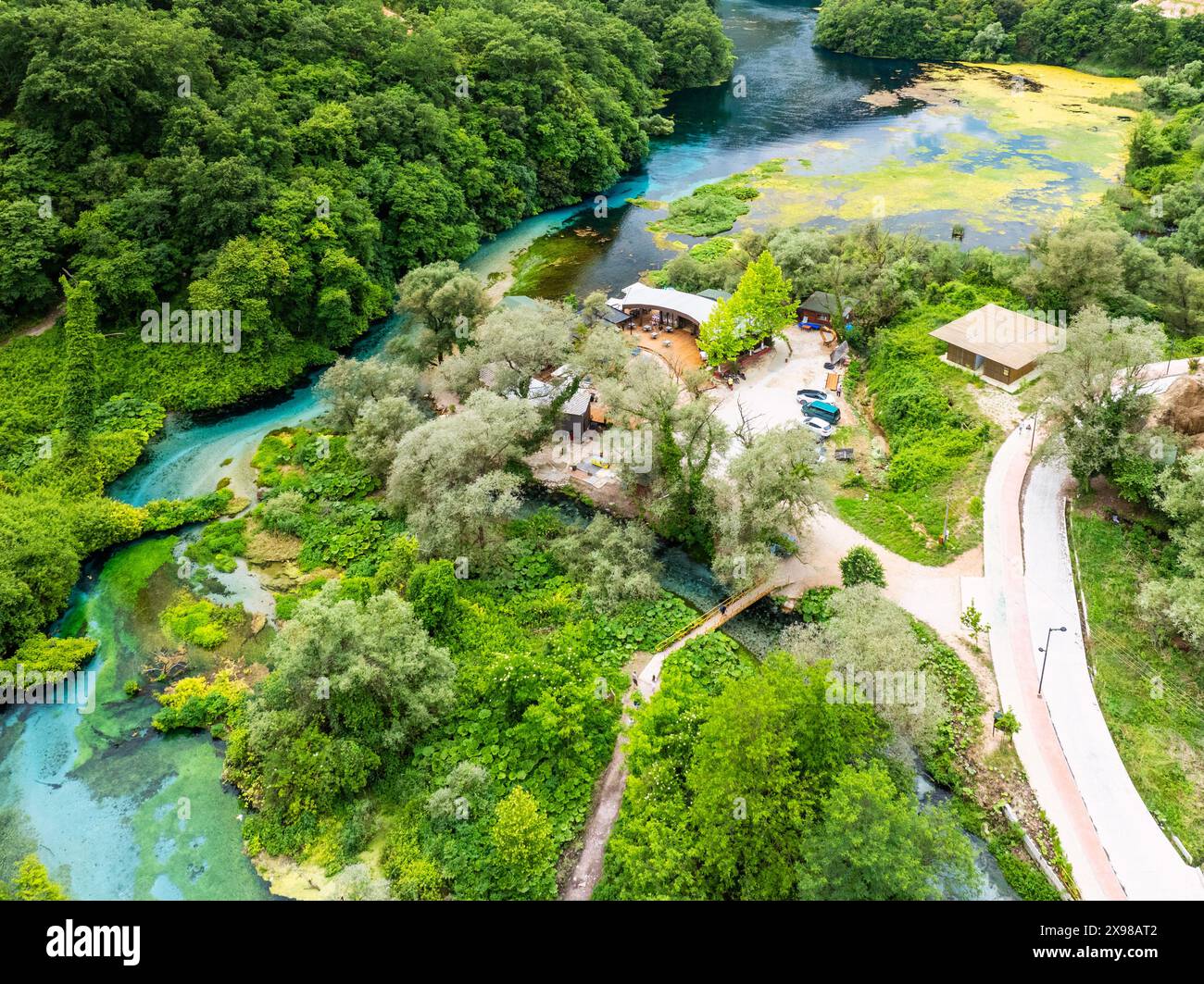 The Blue Eye from a drone, Muzine, Finiq, Albania, Europe Stock Photo ...