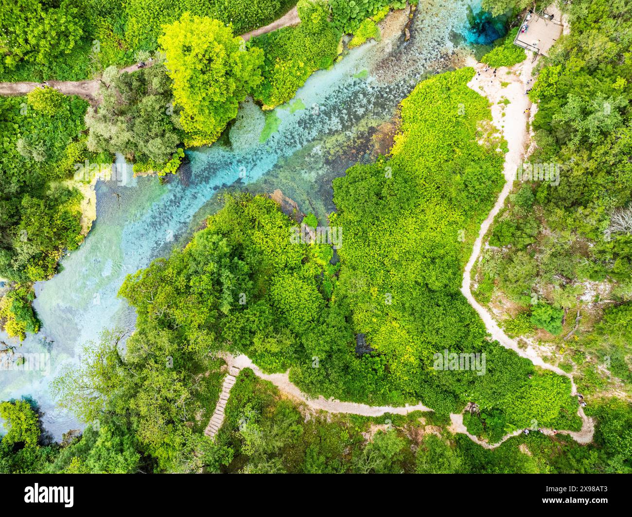 Top Down over The Blue Eye from a drone, Muzine, Finiq, Albania, Europe ...